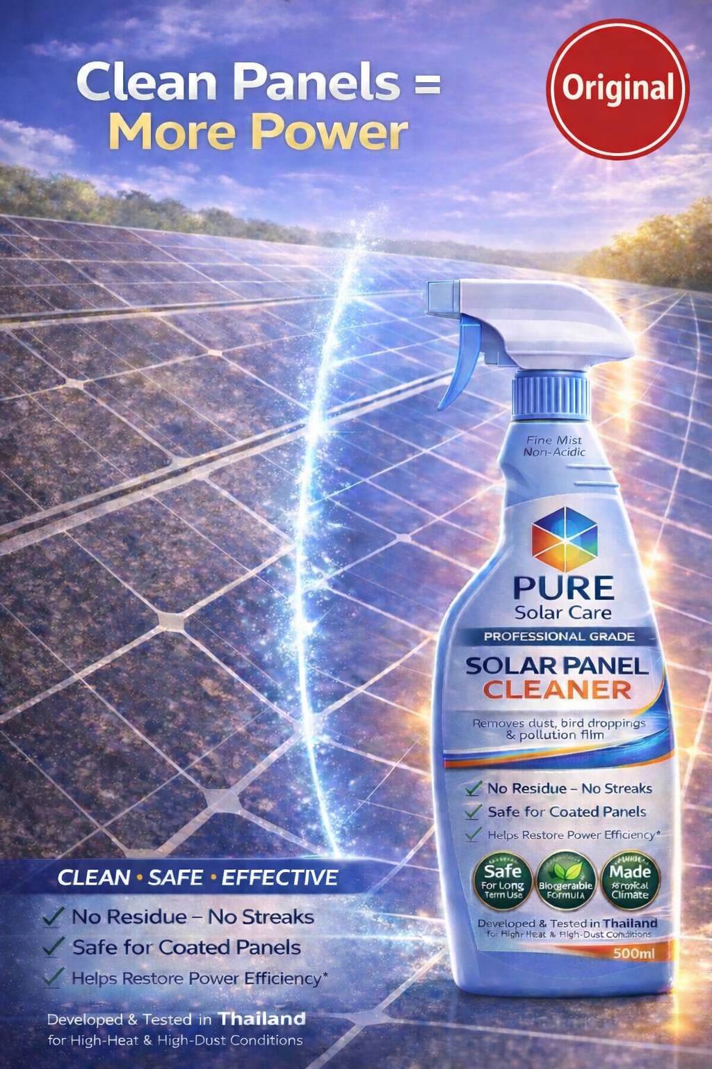 Pure Solar Care เพียว โซล่าร์ แคร์ ผลิตภัณฑ์ทำความสะอาดแผงโซลาร์
